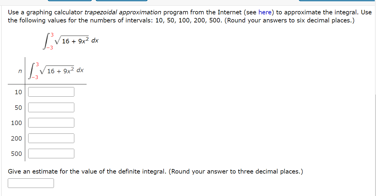 Solved Use a graphing calculator trapezoidal approximation | Chegg.com