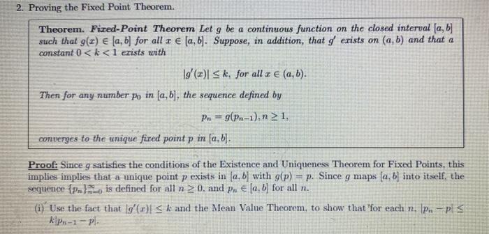 Solved Theorem. Fixed-Point Theorem Let g be a continuous | Chegg.com
