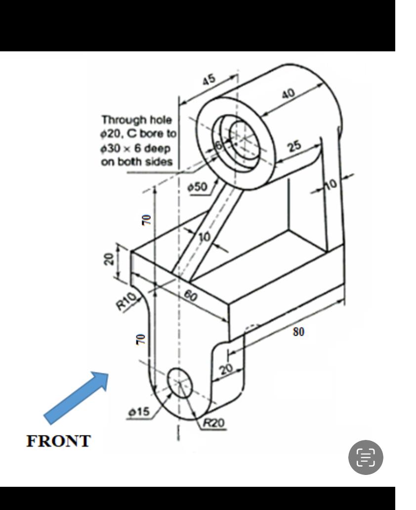 Solved Draw front view and full sectional right view | Chegg.com