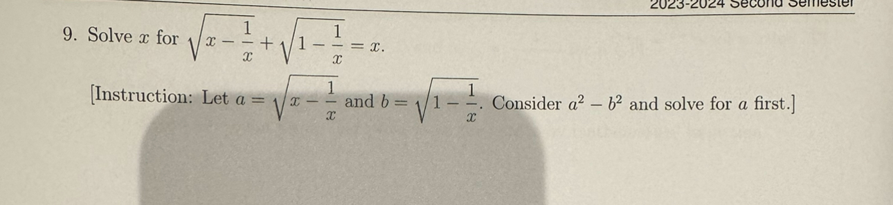 Solved Solve x ﻿for x-1x2+1-1x2=x.[Instruction: Let a=x-1x2 | Chegg.com