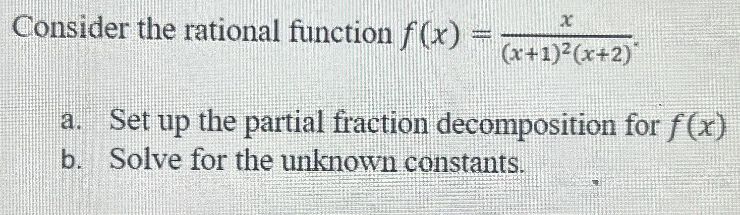 Solved Consider the rational function f(x)=x(x+1)2(x+2)a. | Chegg.com