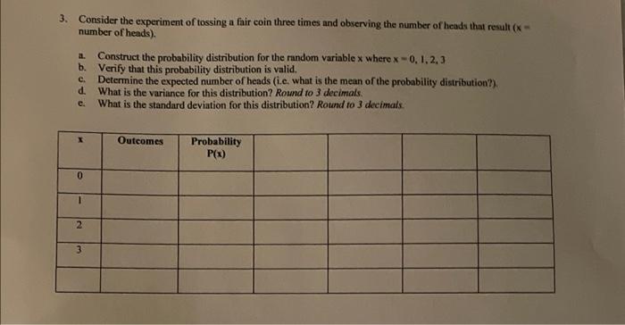 Solved a. 3. Consider the experiment of tossing a fair coin | Chegg.com