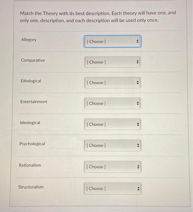 Solved Match the Theory with its best description. Each | Chegg.com
