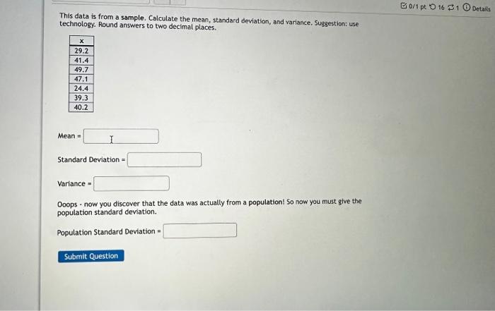 Solved A sample was done, collecting the data below. | Chegg.com