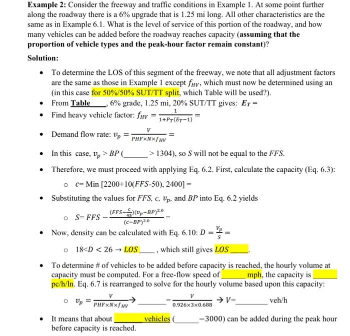 Solved Example 2: Consider the freeway and traffic | Chegg.com