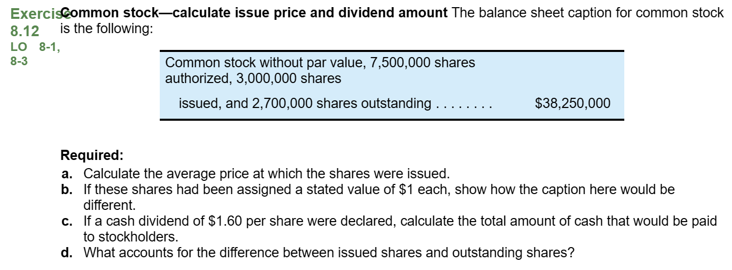 Solved ExercisGommon stock-calculate issue price and | Chegg.com