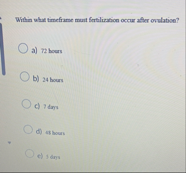 Solved Within what timeframe must fertilization occur after | Chegg.com