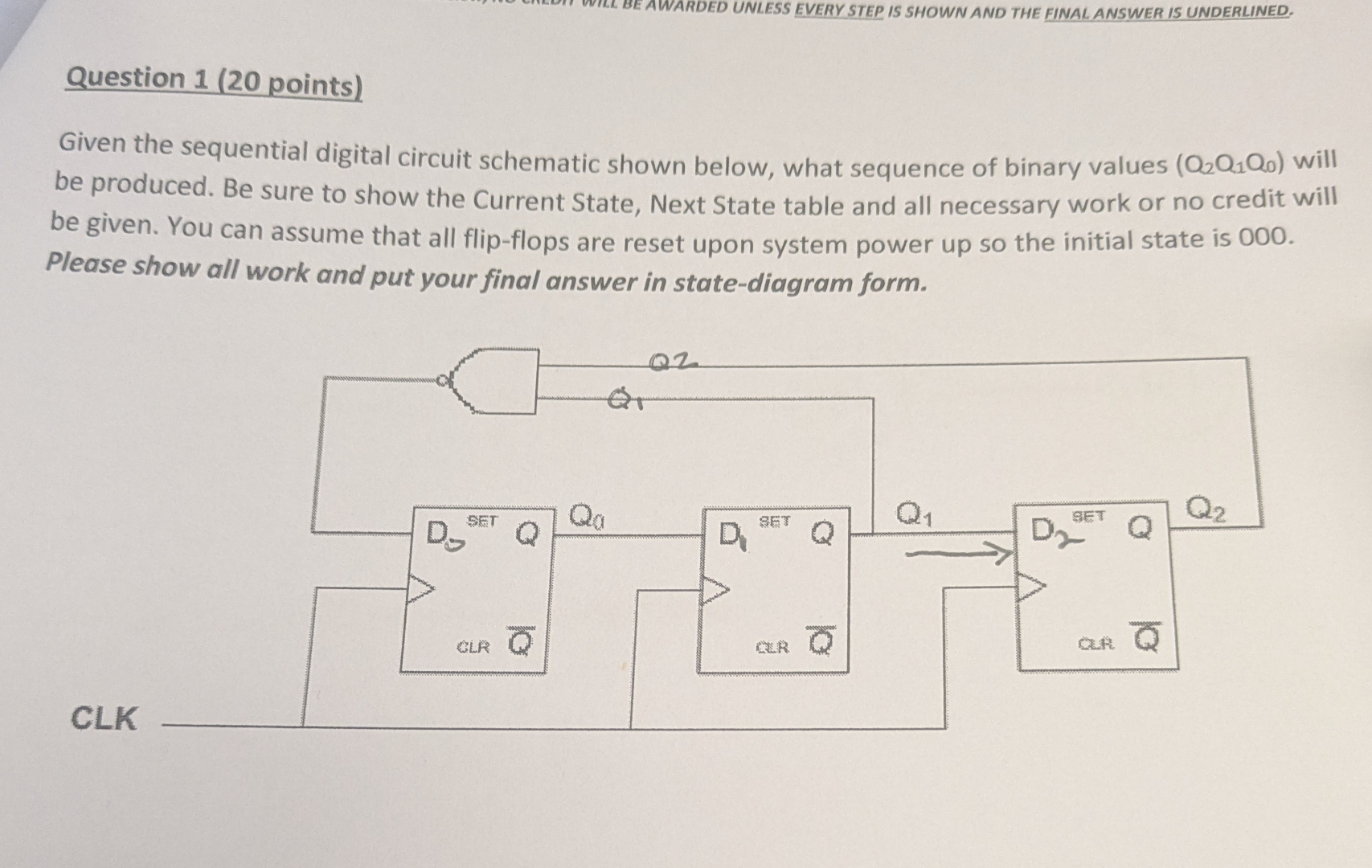 Question 1 ( 20 ﻿points)Given the sequential digital | Chegg.com