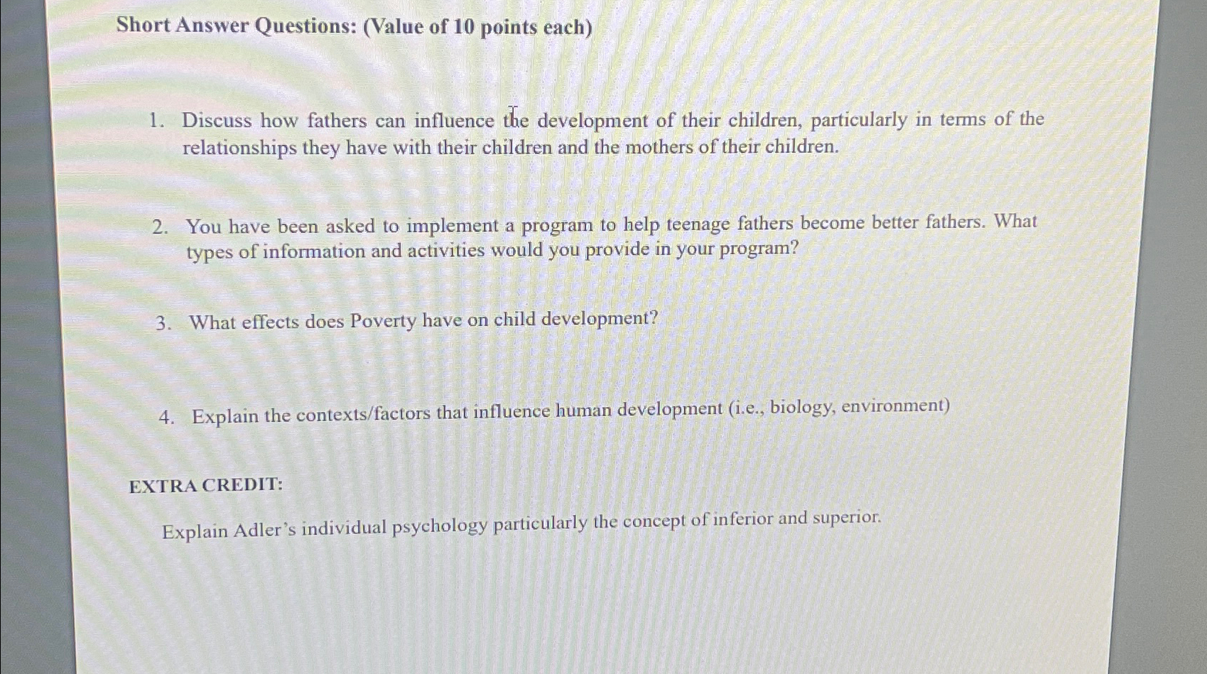 Solved Short Answer Questions: (Value of 10 ﻿points | Chegg.com