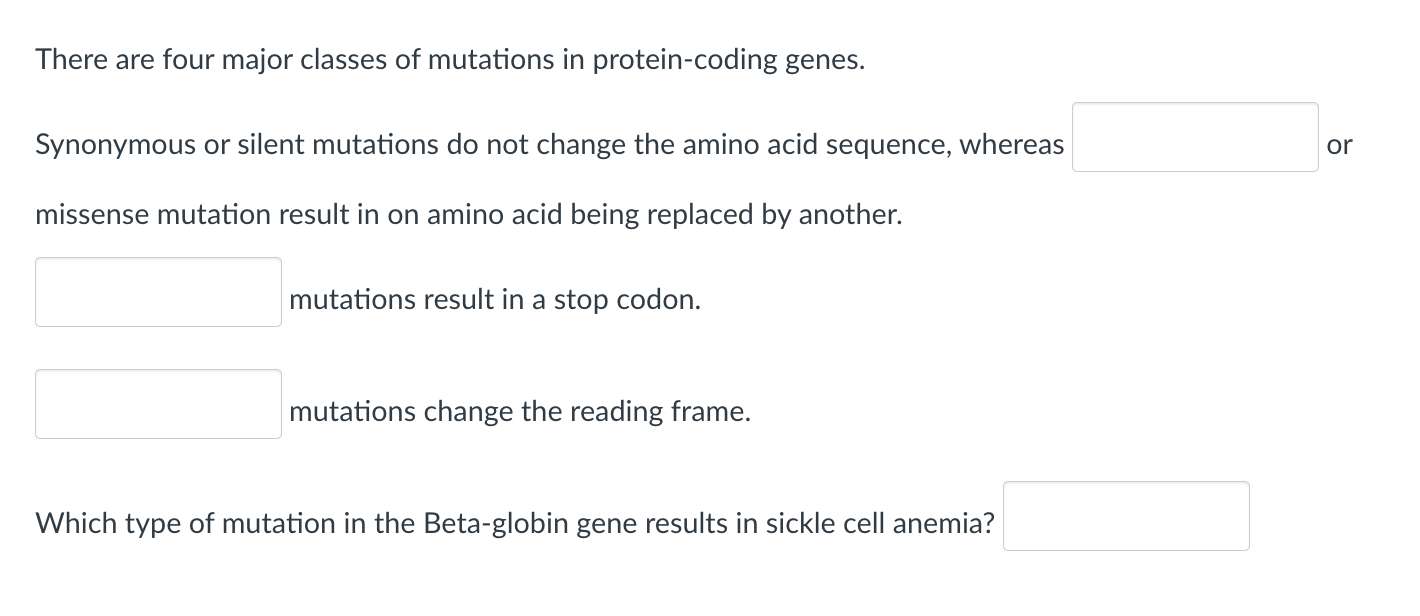 Solved There are four major classes of mutations in | Chegg.com