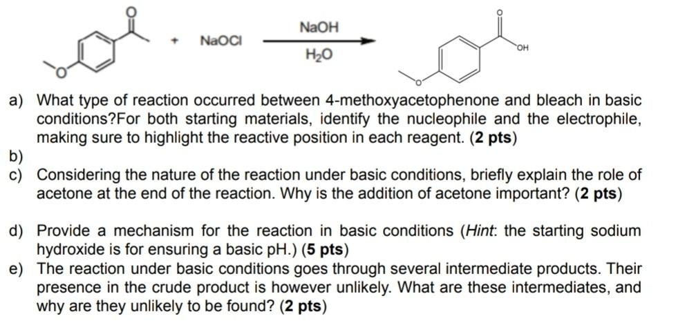 Solved NaOH + NaOCI OH H20 a) What type of reaction occurred | Chegg.com