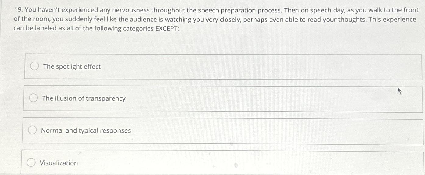 Solved You haven't experienced any nervousness throughout | Chegg.com