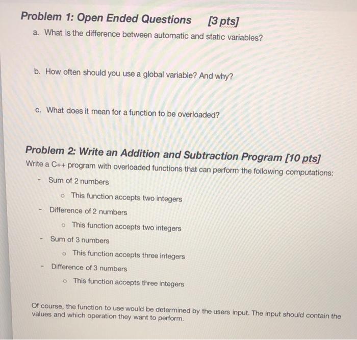 Solved Problem 1: Open Ended Questions [3 pts] a. What is | Chegg.com