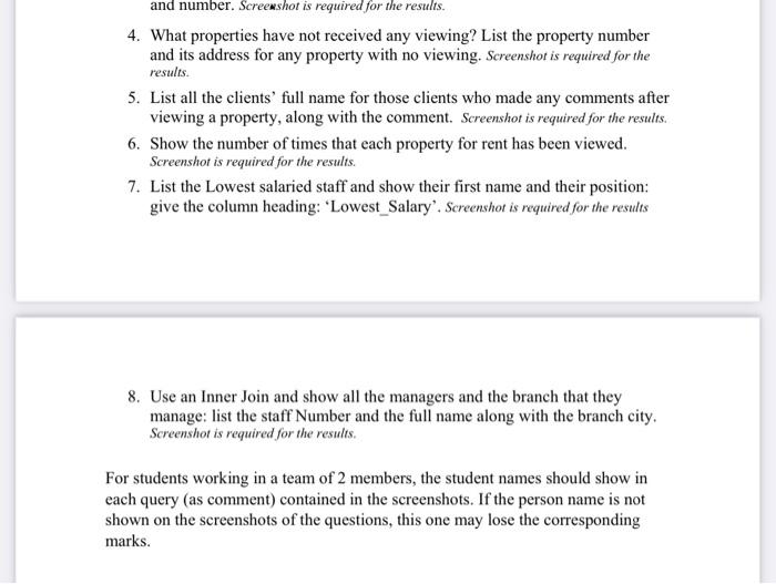 Solved Q1. (Dream Home database) SQL queries (10 marks) A | Chegg.com