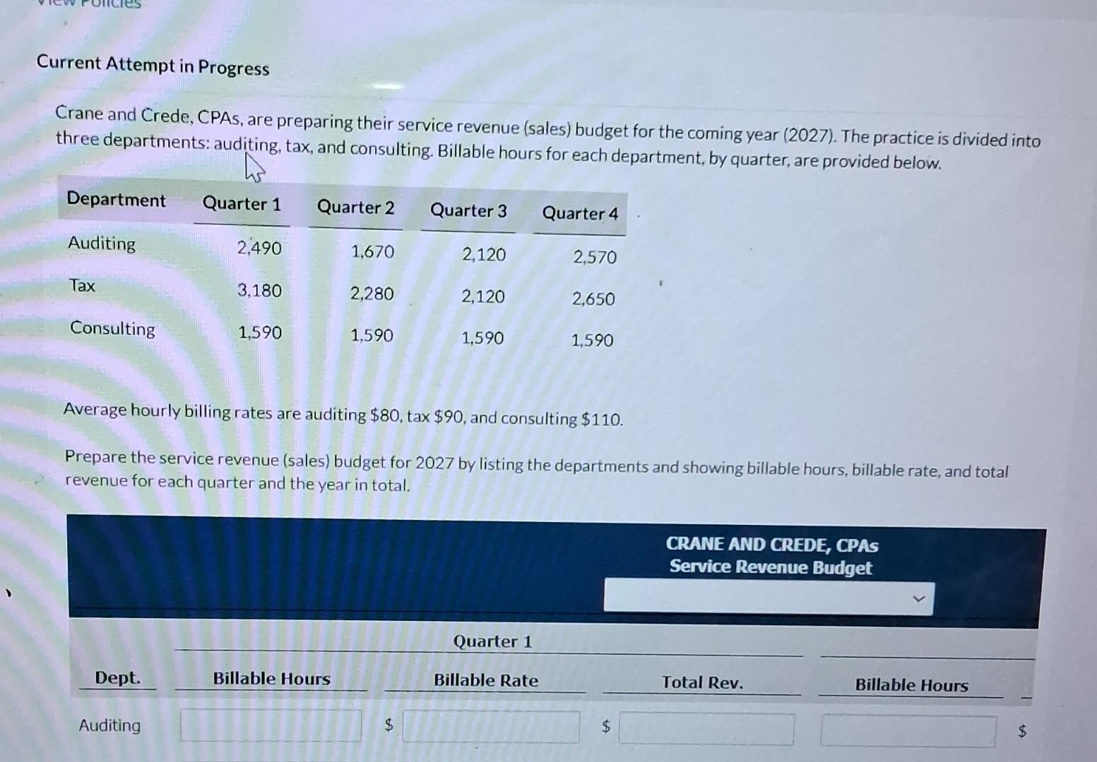Solved Crane and Crede, CPAs, are preparing their service | Chegg.com