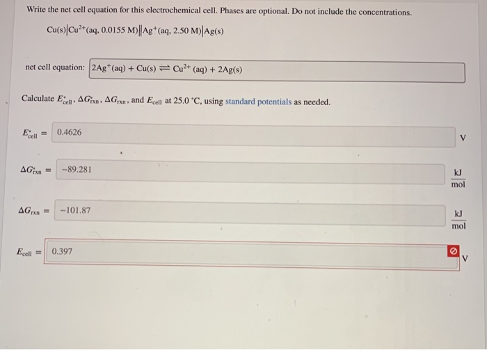 Solved Write the net cell equation for this electrochemical | Chegg.com