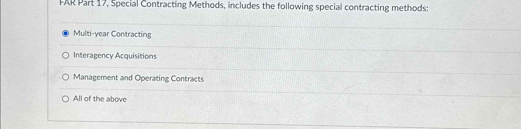 Solved FAR Part 17, ﻿Special Contracting Methods, includes | Chegg.com