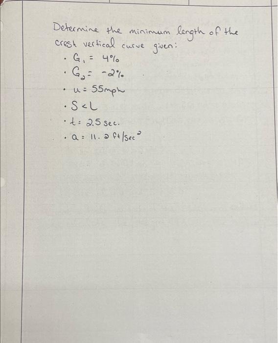 Solved Determine the minimum length of the crest vertical | Chegg.com