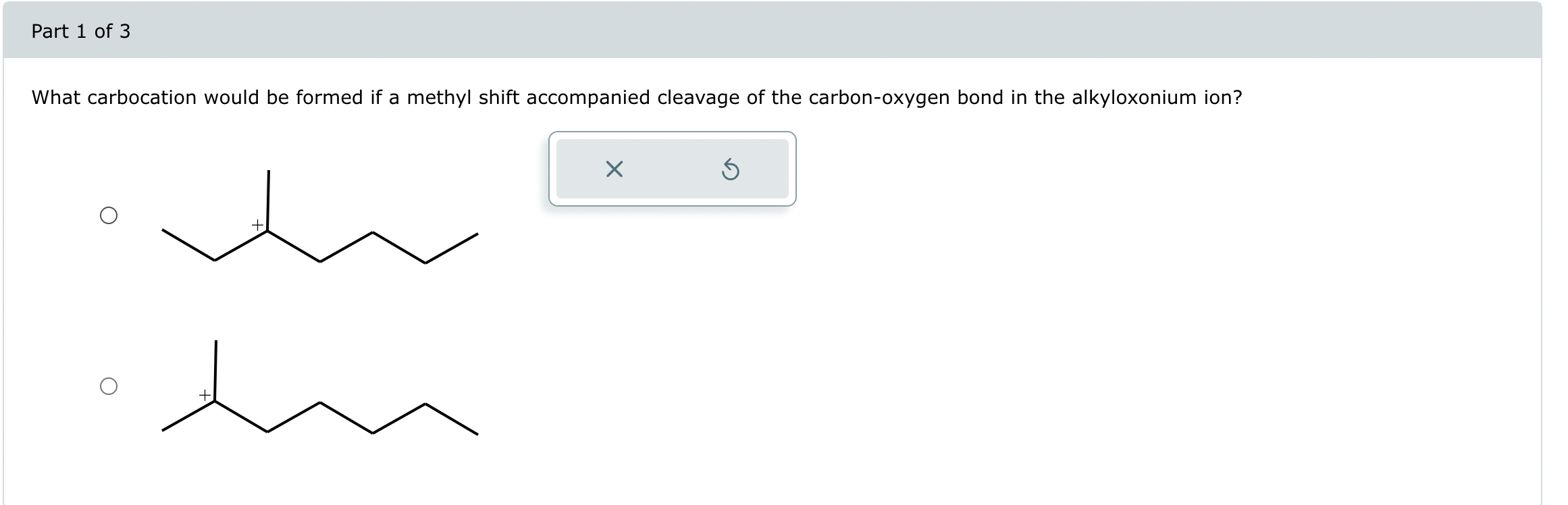 Solved Part 1 ﻿of 3What carbocation would be formed if a | Chegg.com