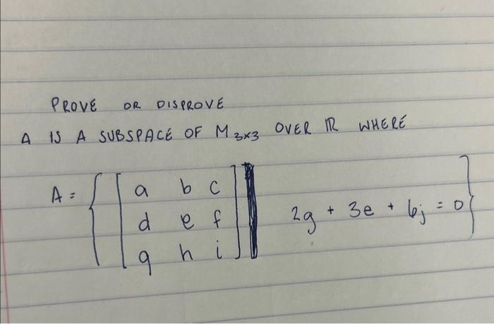 Solved PROVE OR DISPROVE A Is A SUBSPACE OF M3×3 OVER R | Chegg.com