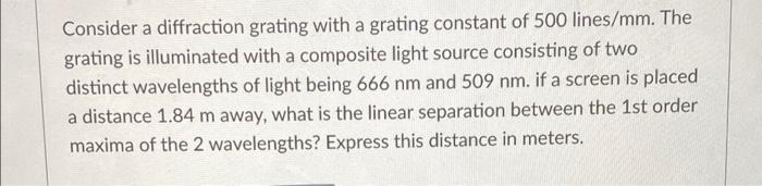 Solved Consider a diffraction grating with a grating | Chegg.com