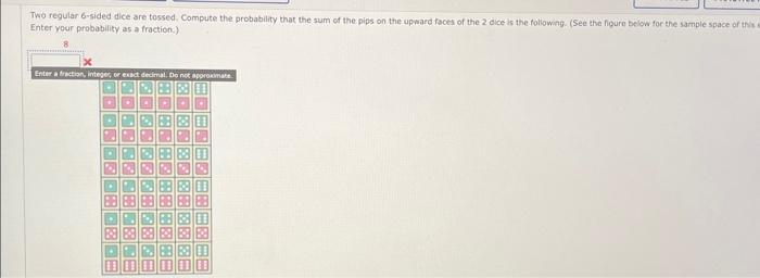 Solved Two regular 6-sided dice are tossed. Compute the | Chegg.com