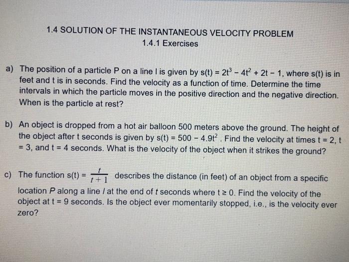 Solved 1.4 SOLUTION OF THE INSTANTANEOUS VELOCITY PROBLEM | Chegg.com