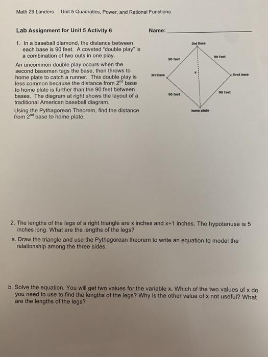 Solved Math 29 Landers Unit 5 Quadratics, Power, and | Chegg.com
