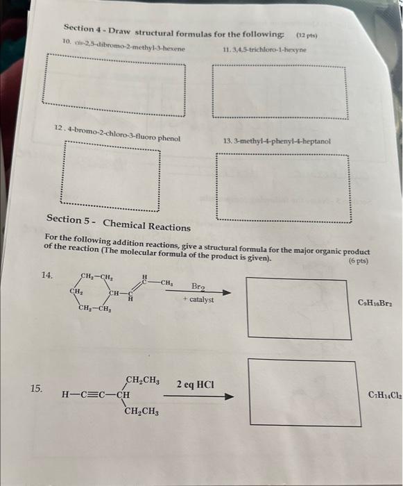 Solved Section 4-Draw structural formulas for the following | Chegg.com