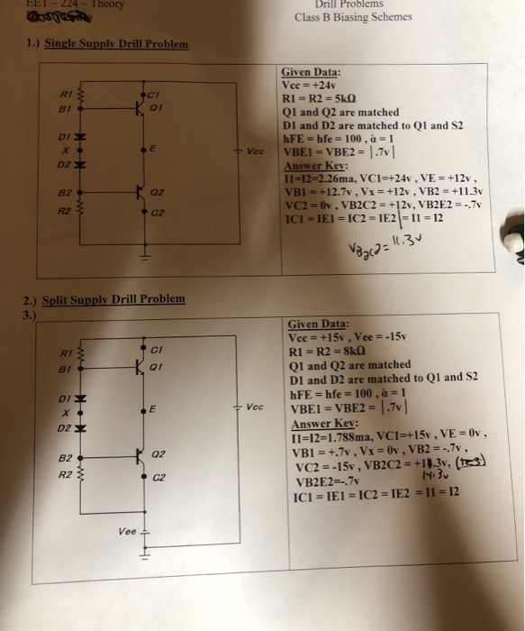 Solved EET - 224 - Theory Brill Problems Class B Biasing | Chegg.com