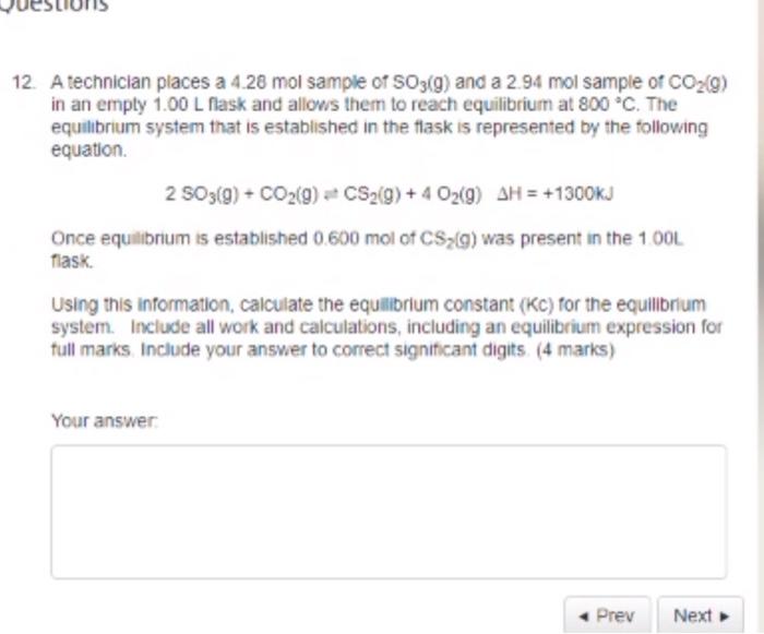 Solved A technician places a 4.28 mol sample of SO3( g) and | Chegg.com