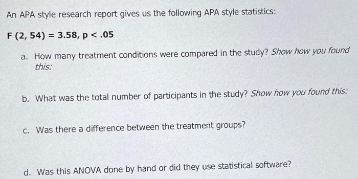 Solved An APA style research report gives us the following | Chegg.com