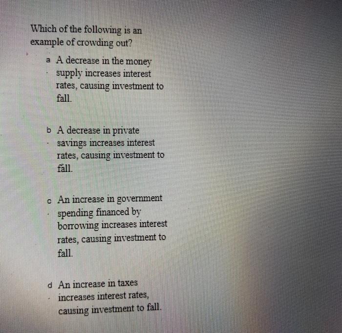 Solved Which of the following is an example of crowding out? | Chegg.com