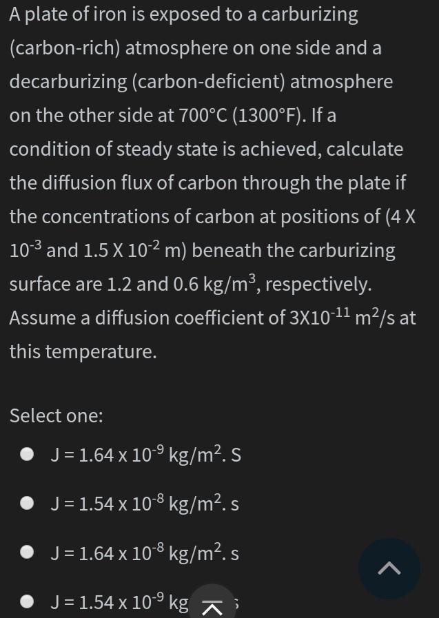 Solved A plate of iron is exposed to a carburizing | Chegg.com