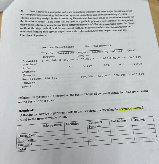 Solved 3) Data Master is a computer software consulting | Chegg.com