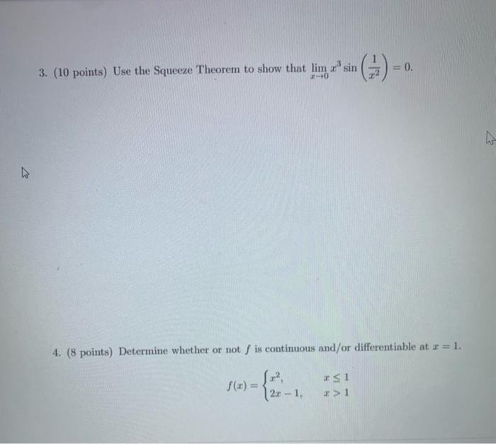 Solved 3. (10 points) Use the Squeeze Theorem to show that | Chegg.com