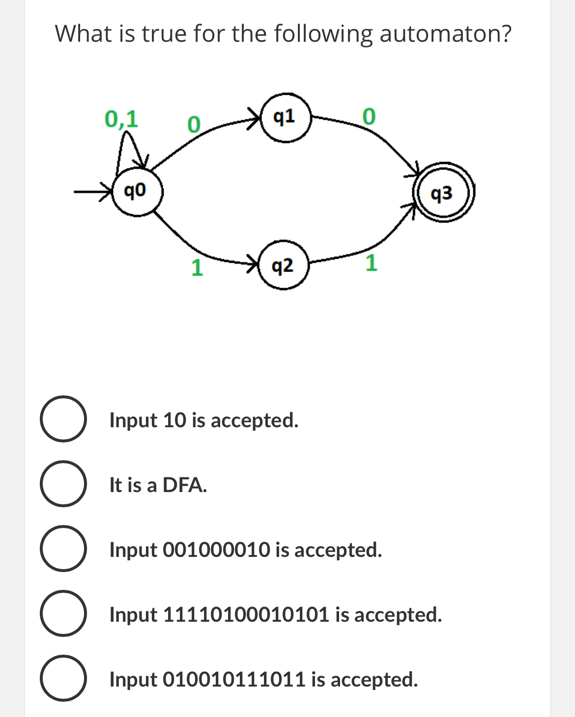 Solved What Is True For The Following Automatoninput 10 ﻿is