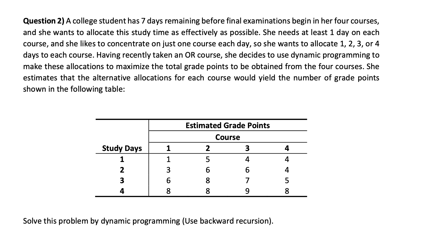 Solved Question 2) ﻿A college student has 7 ﻿days remaining | Chegg.com