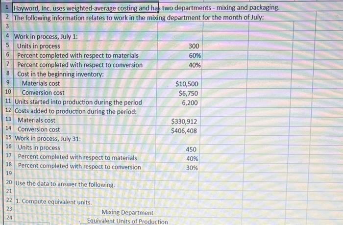 Solved 1 Hayword Inc Uses Weighted Average Costing And 2289