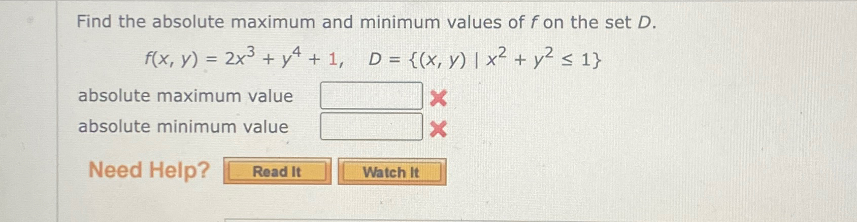 Solved Find the absolute maximum and minimum values of f ﻿on | Chegg.com