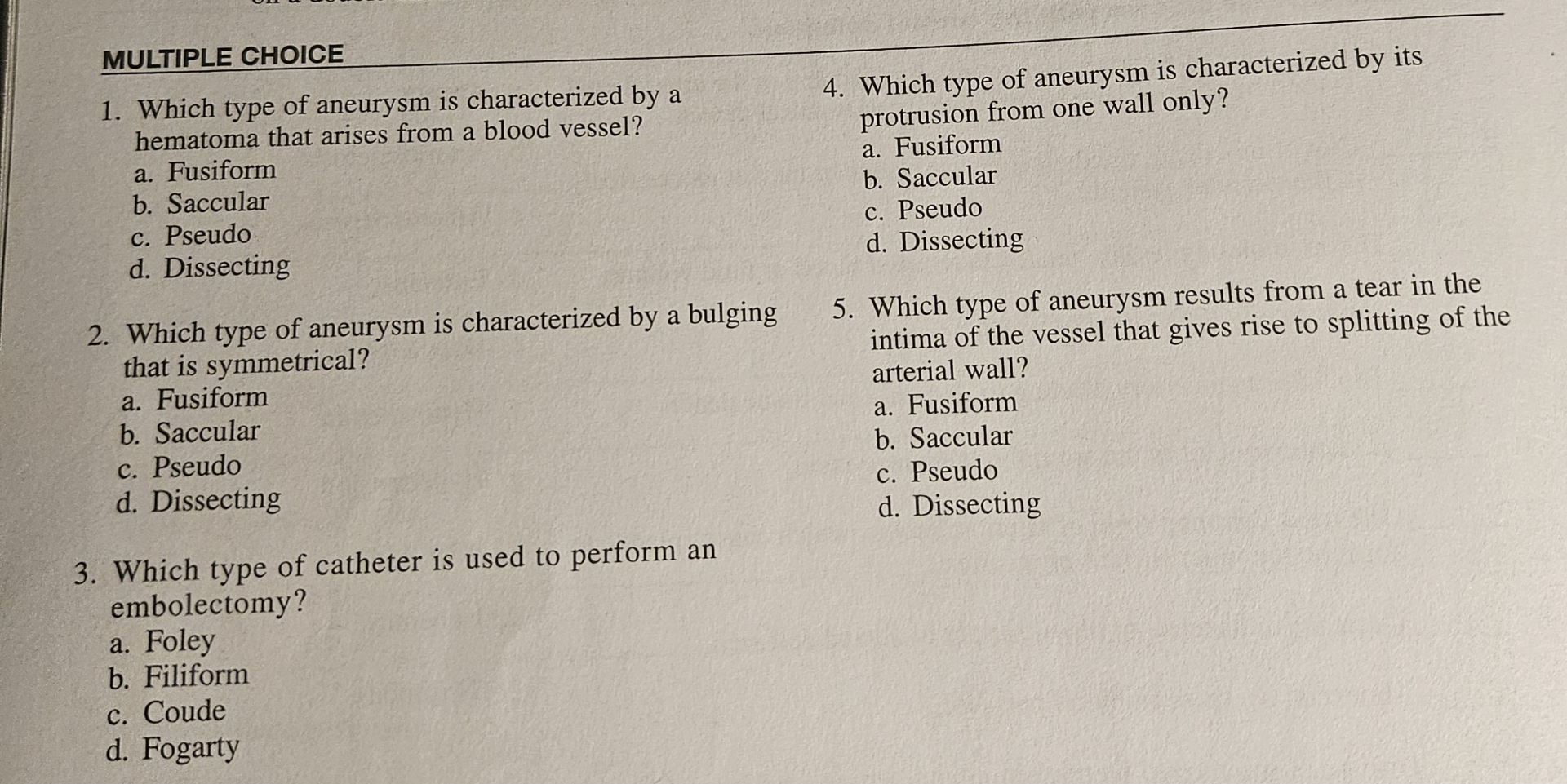Solved MULTIPLE CHOICEWhich type of aneurysm is | Chegg.com