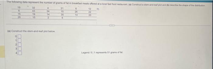Solved (a) Construct the stem-and-leat plot below | Chegg.com