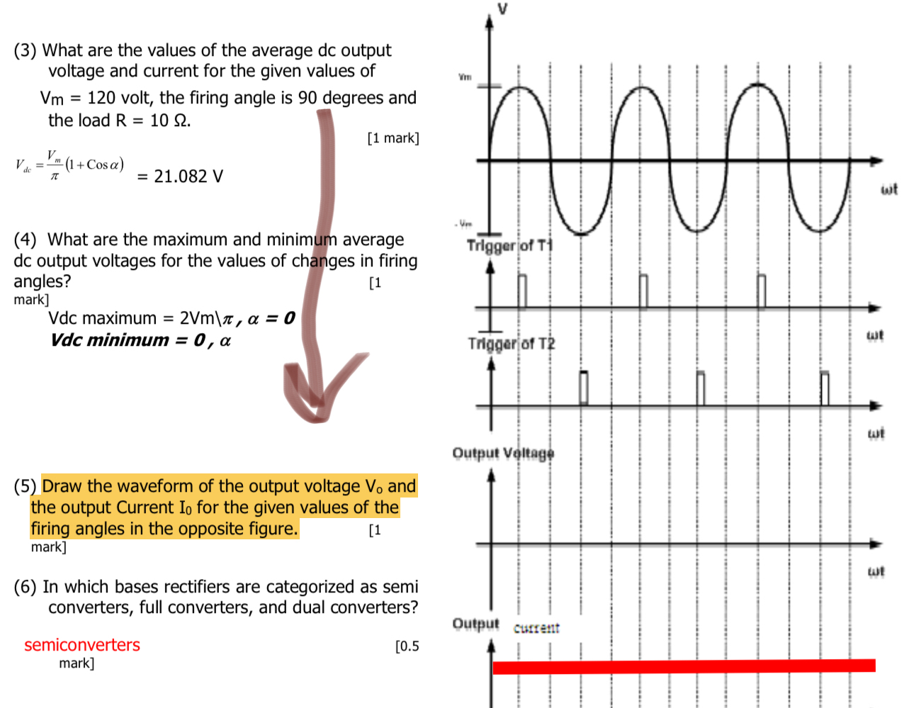 Solved (3) ﻿What are the values of the average dc output | Chegg.com