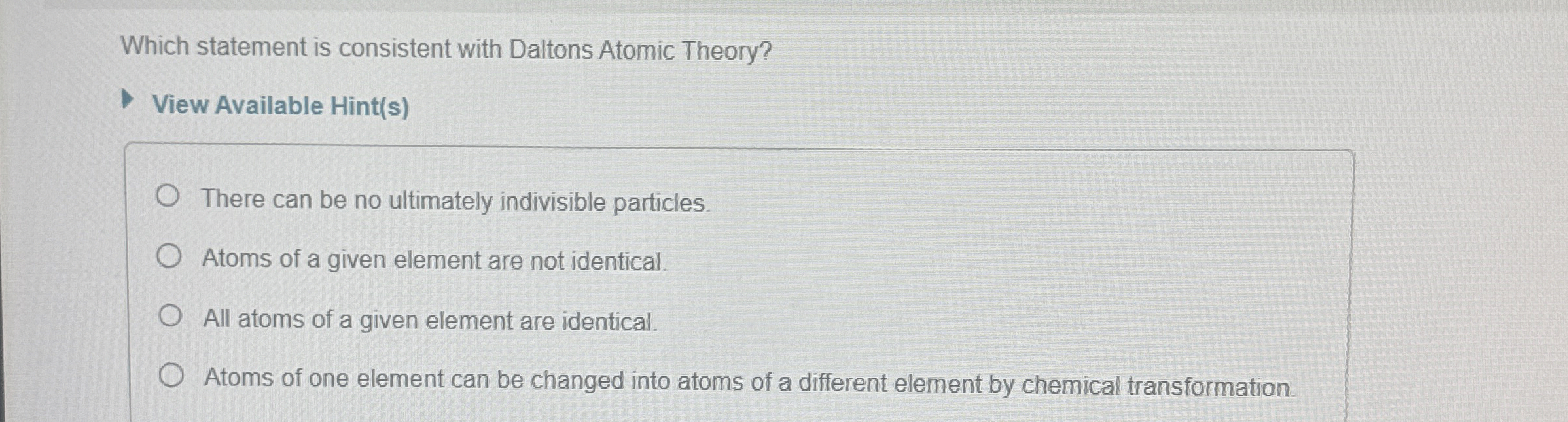 Solved Which statement is consistent with Daltons Atomic | Chegg.com