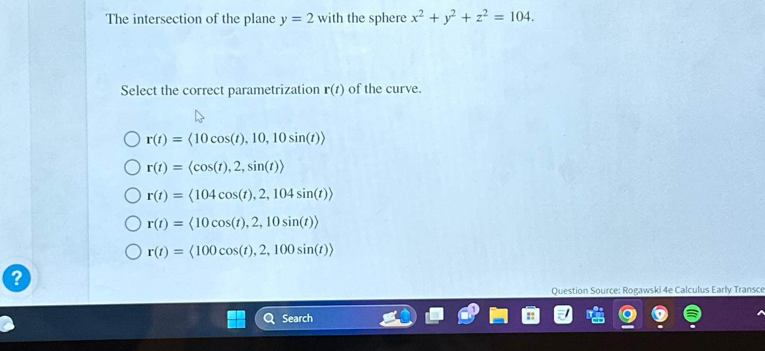 Solved The intersection of the plane y=2 ﻿with the sphere | Chegg.com