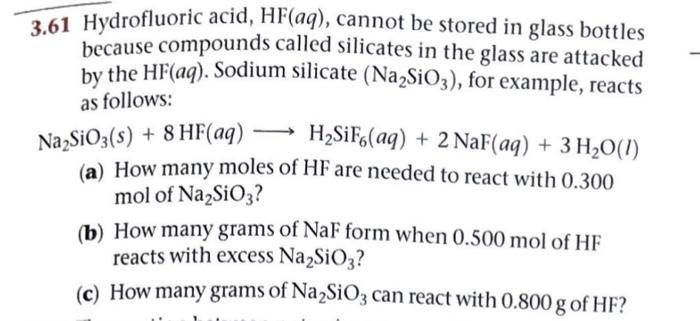 Solved Hydrofluoric acid, HF(aq), cannot be stored in glass | Chegg.com