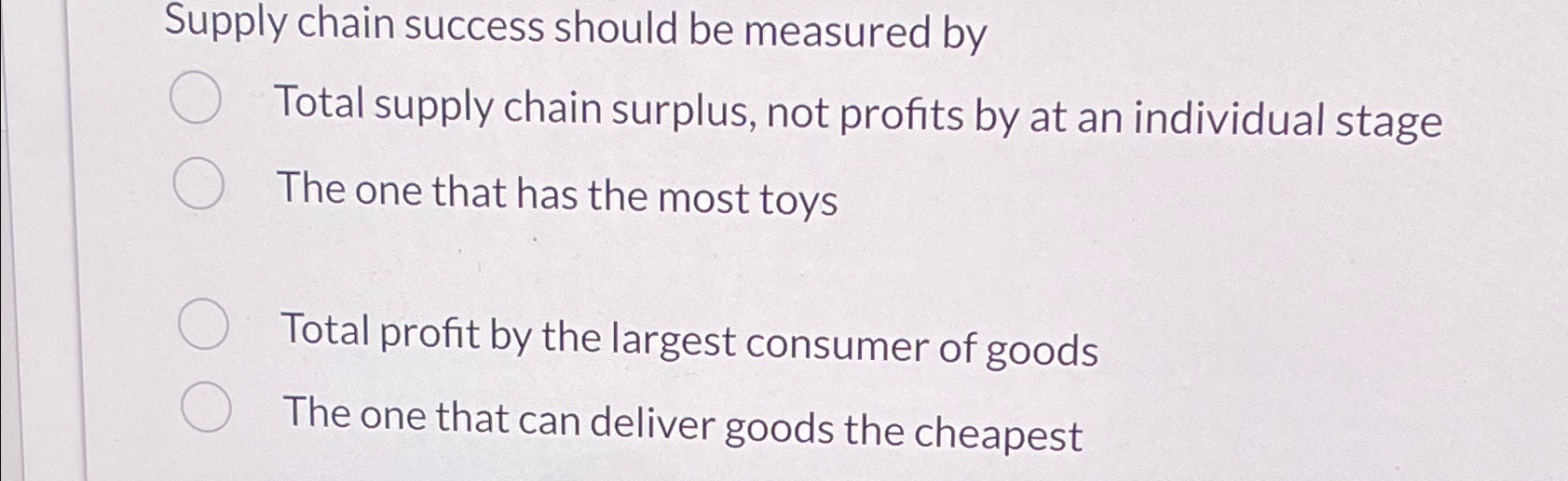 Solved Supply chain success should be measured byTotal | Chegg.com