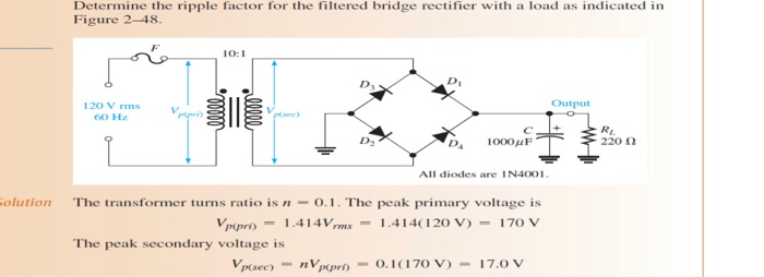 Solved Determine the ripple factor for the filtered bridge | Chegg.com