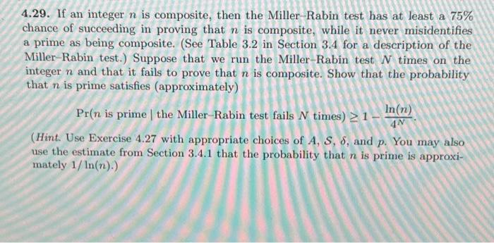 Solved 4.29. If an integer n is composite, then the Miller | Chegg.com