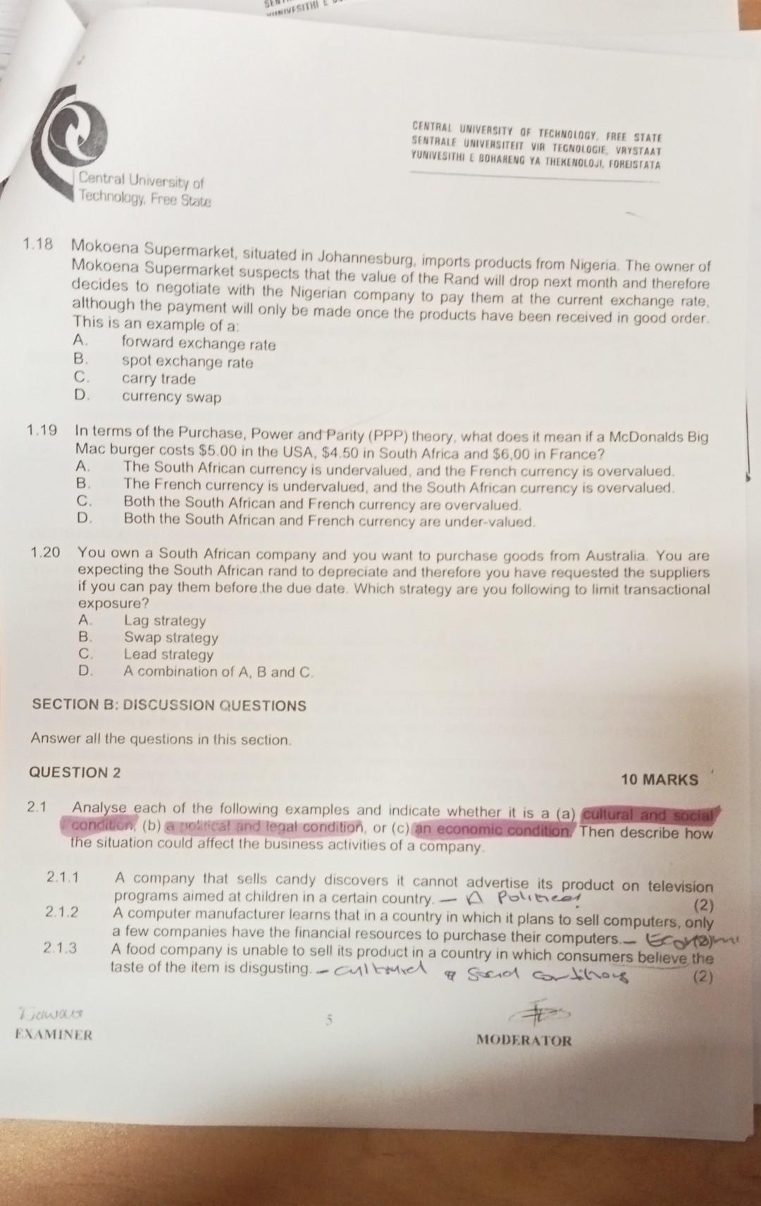 CENTRAL UNIVERSITY OF TECHNOLOGY, FREE STATE SENTRALE | Chegg.com